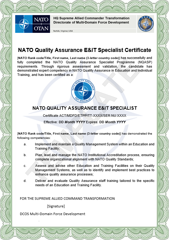 NATO Quality Assurance Specialist Programme (NQASP): Strengthening expertise in the NATO QA ...